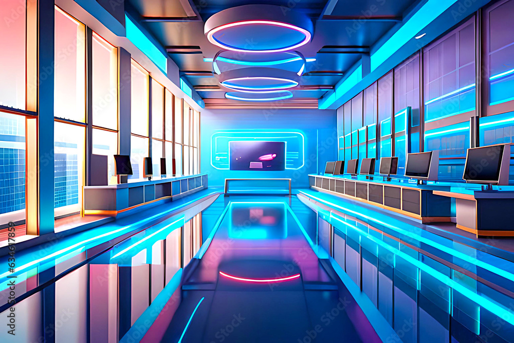Futuristic cartoon indoor background for a high-tech laboratory Stock ...