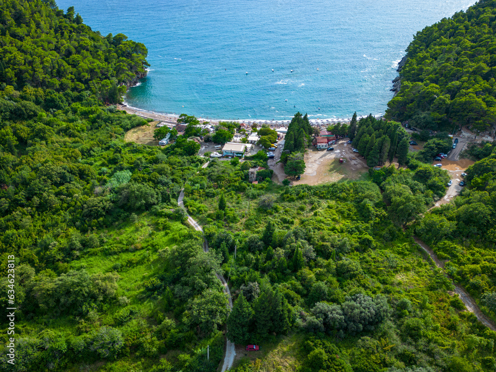 Luchica Beach Aerial View in Petrovac na Moru. Beaches and coastline of ...