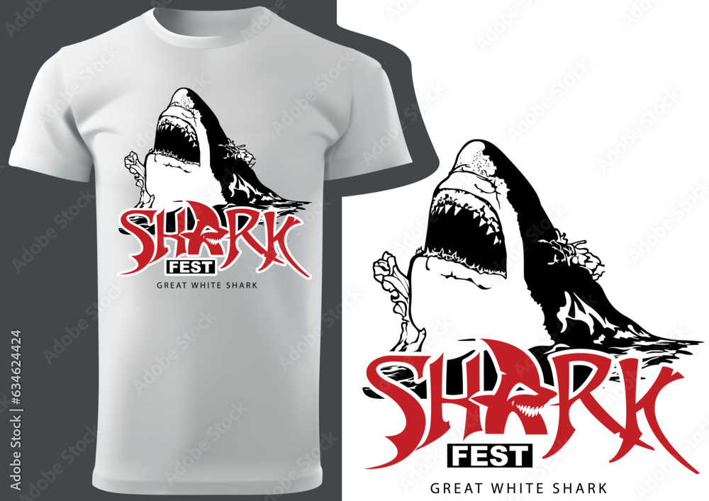 Graphic Design for a T-shirt Print with the Motif of a Great White ...