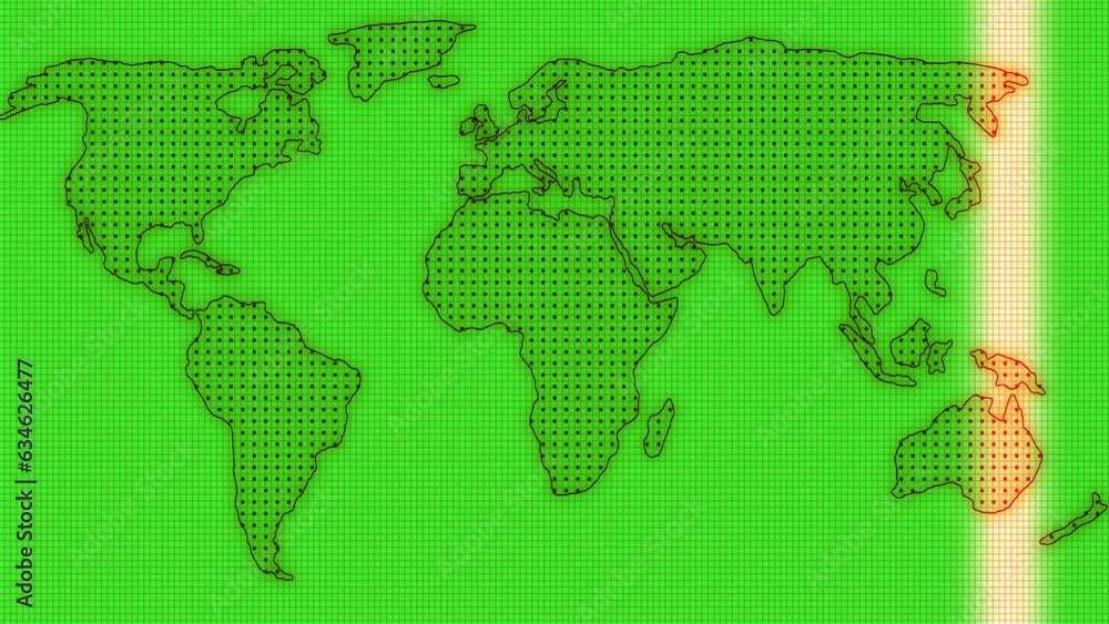 Green color scanning earth map animation, digital technology scanning ...