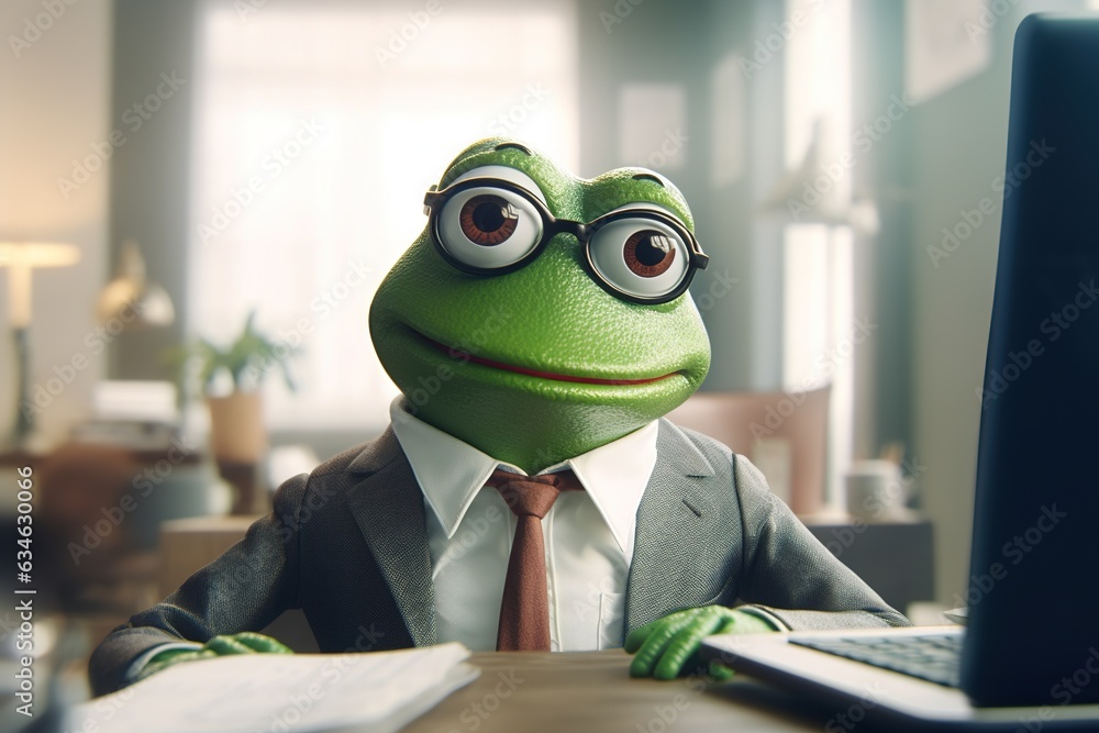 funny bored Pepe the frog meme - dressed as an office worker with ...