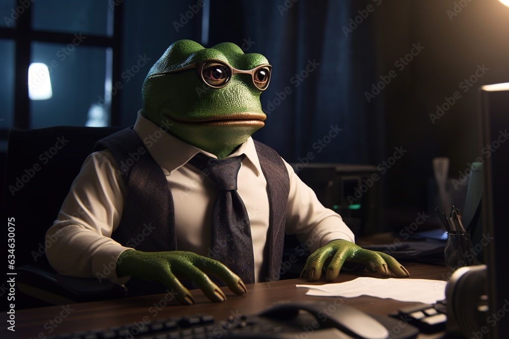 funny bored Pepe the frog meme - dressed as an office worker with ...