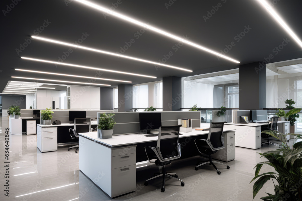 Modern office space with an open floor plan. The office space is filled ...