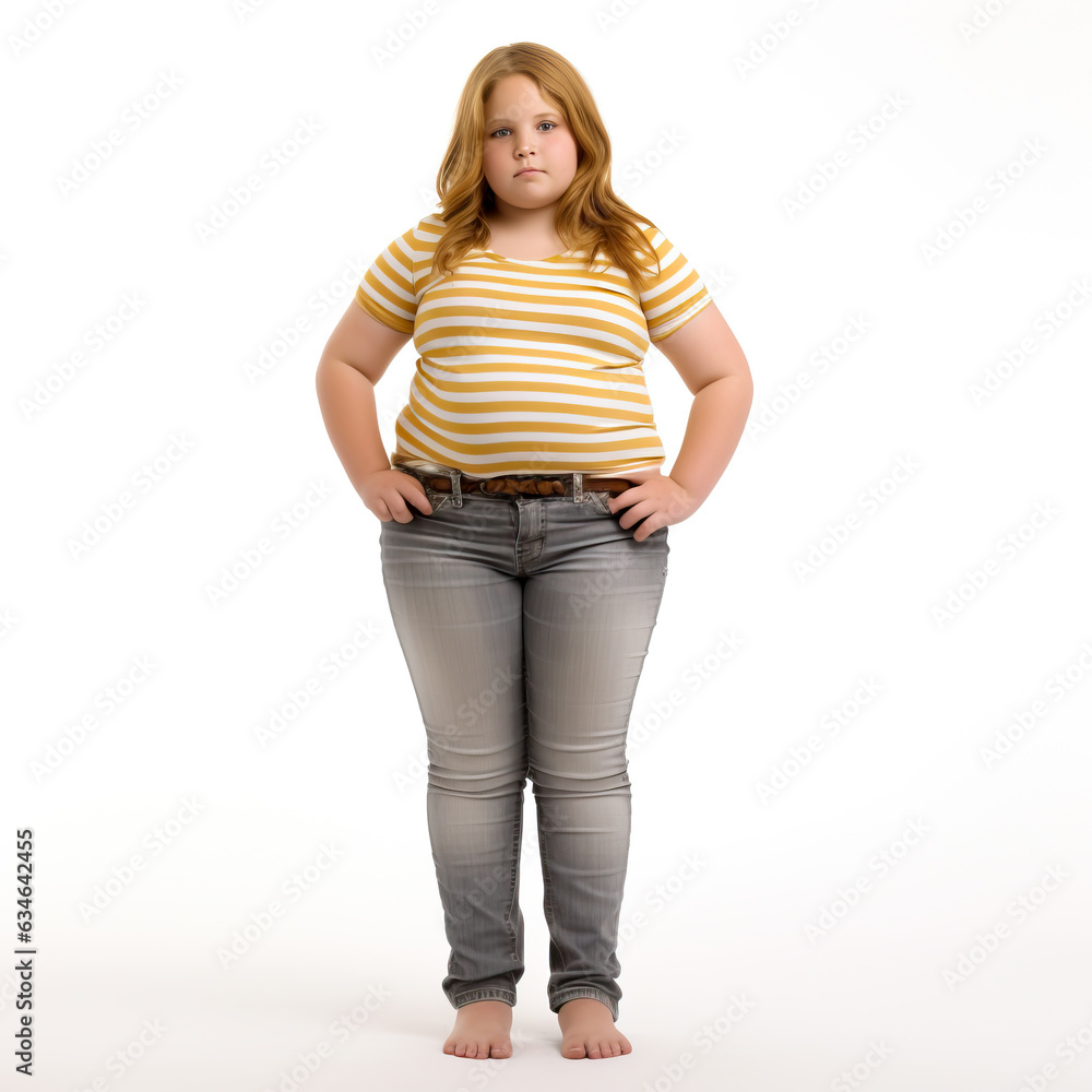 Obese of overweight girl or child, posing on full figure, isolated on a ...