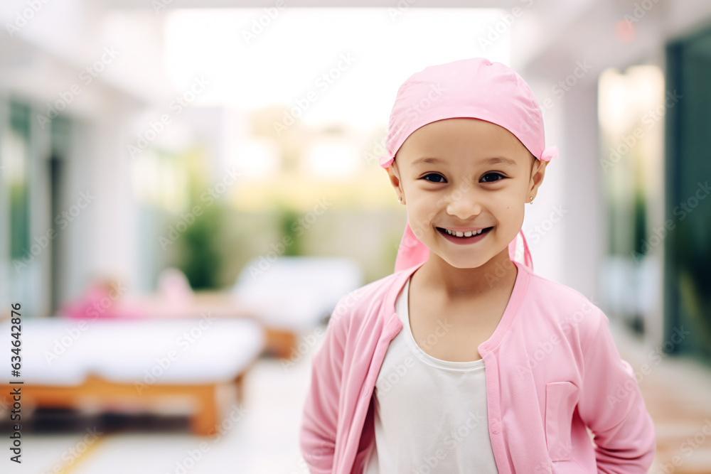Happy cancer patient. Smiling girl after chemotherapy treatment at ...