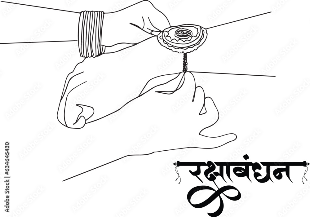 hand drawn single line sketch drawing cartoon illustration of Raksha ...