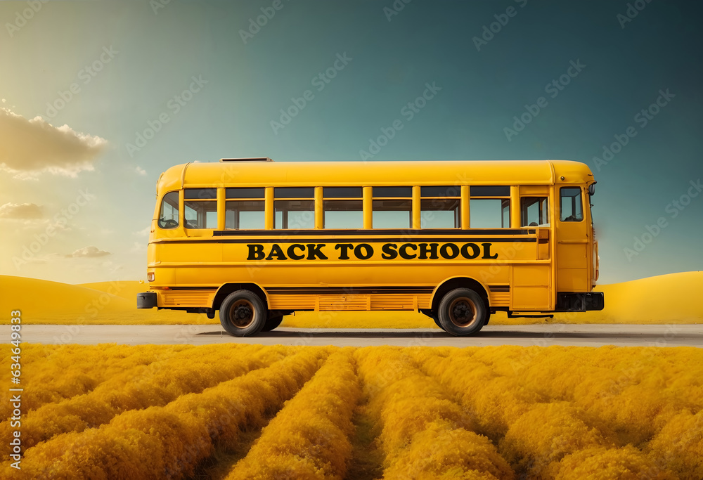 Yellow school bus, back to school concept, banner design, background ...