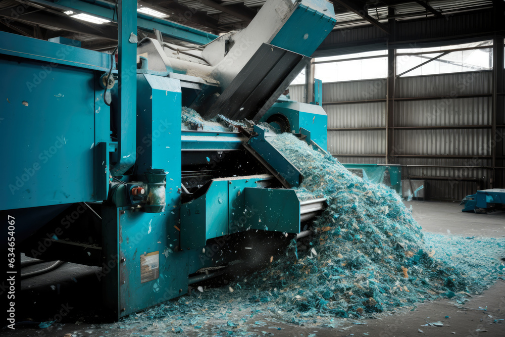 High-speed image of an industrial shredder pulverizing a pile of ...