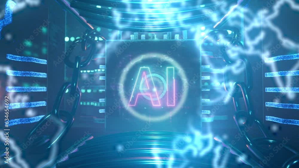 supercomputer animation with glowing ai shortcut symbol on processor ...