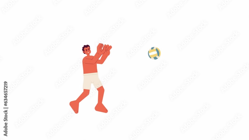 Hispanic man throwing ball 2D character animation. Summer sport flat ...