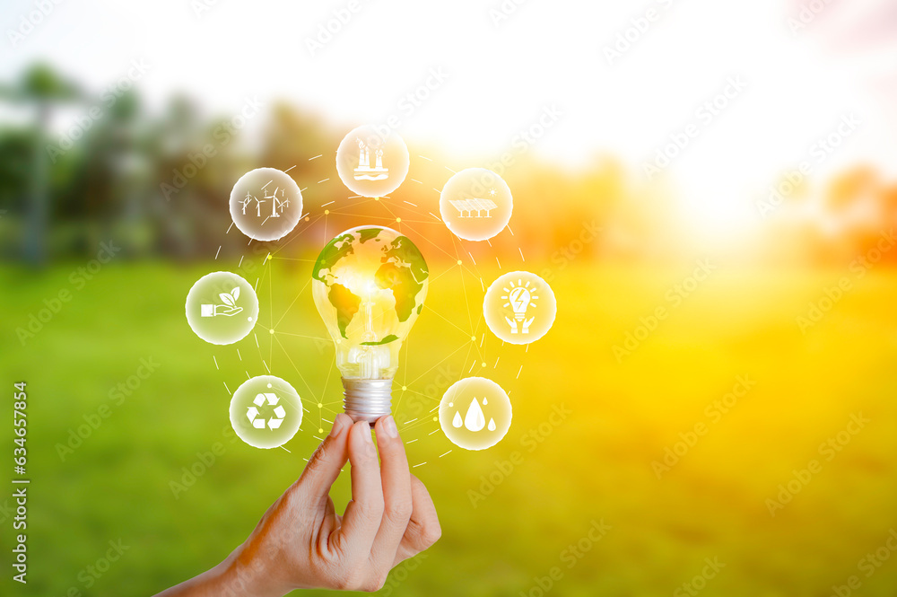Green Energy Renewable Sustainable. world and green energy icon in ...