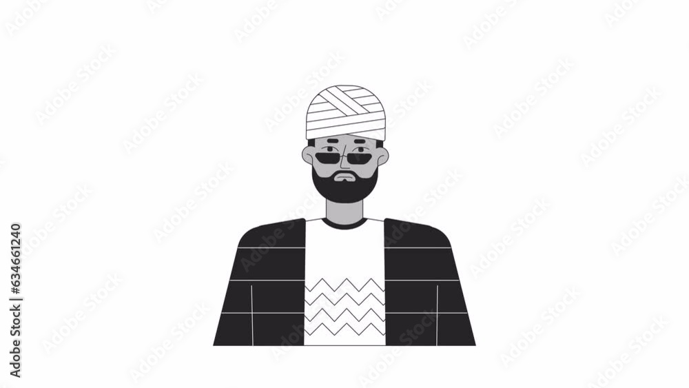 African american man with bandaged head bw outline cartoon animation ...