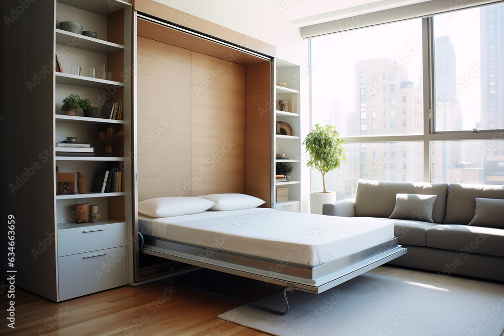 Space-efficient Murphy bed seamlessly folded into a stylish wall ...