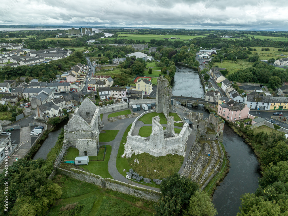 Aerial view of the Desmond castle in Askeaton Ireland in County ...