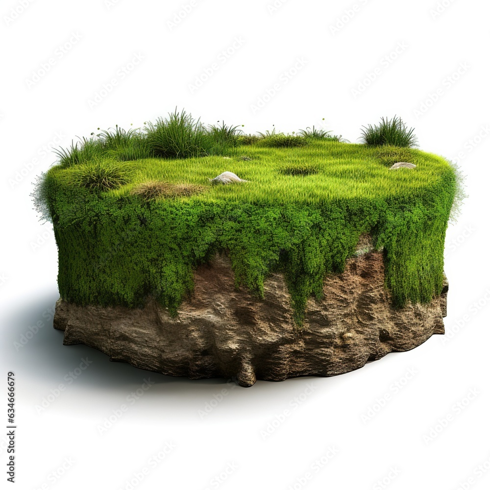 Round piece of land with soil ground cross section with earth land and ...