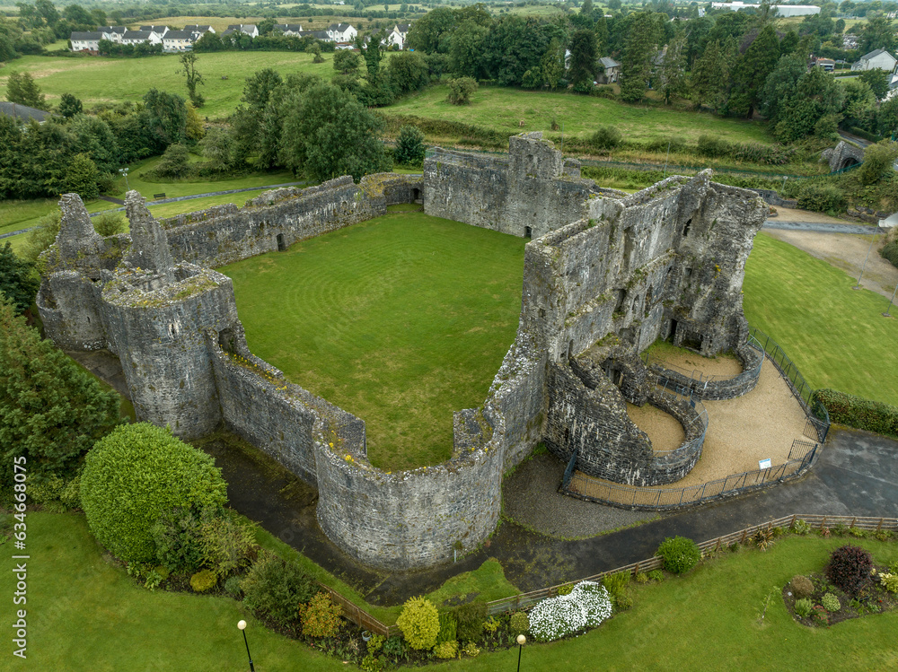 Aerial view of Ballymote castle ruined Anglo Norman castle in Cannacht ...