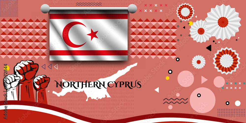 northern Cyprus banner for national day with abstract modern design ...