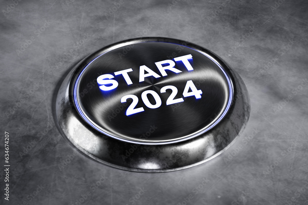 start button 2024. push button with text 2024 on dark background ...