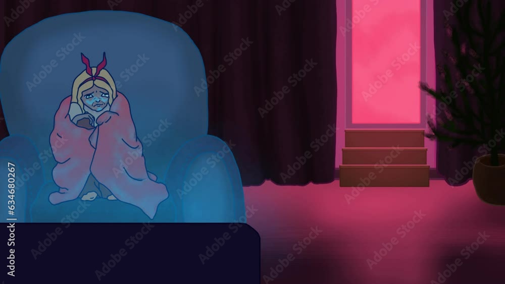 Shocked female person watching shocking news on TV. Fear and anxiety ...