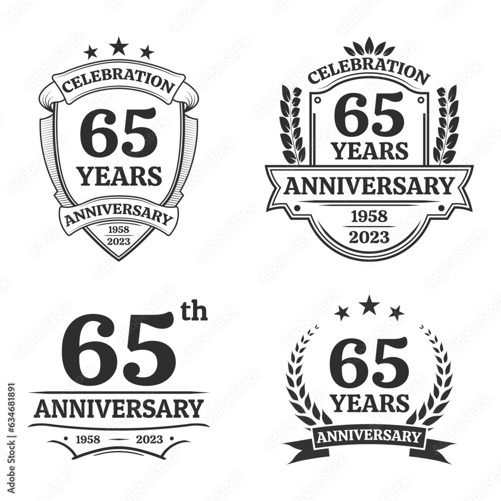 65 years anniversary icon or logo set. Vintage birthday banner design ...