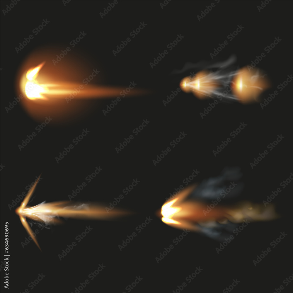 Realistic gun shot collection. Shotgun with fire and smoke. Firearm ...