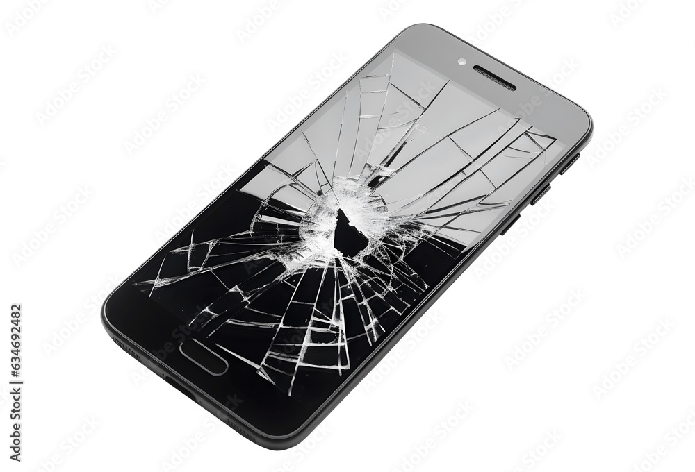 Damaged smartphone with broken glass display isolated on transparent ...