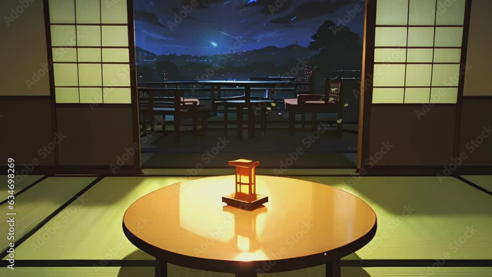 Seamless looping video animation of a Japanese house living room with a ...