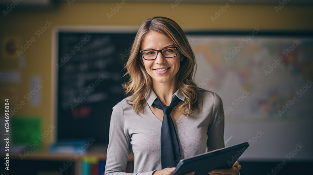 Female teacher: The teacher in the classroom, professionally dressed ...