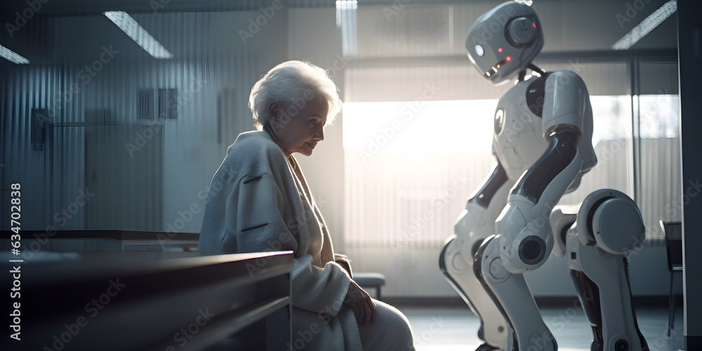 Elderly Care Robot In Intelligent Hospital Concept Ai Artificial