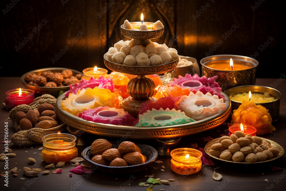 Elaborate display of traditional Indian sweets, Diwali, the triumph of ...