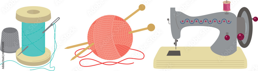Colorful sewing and needlework logos. Vector illustration of a ball of ...
