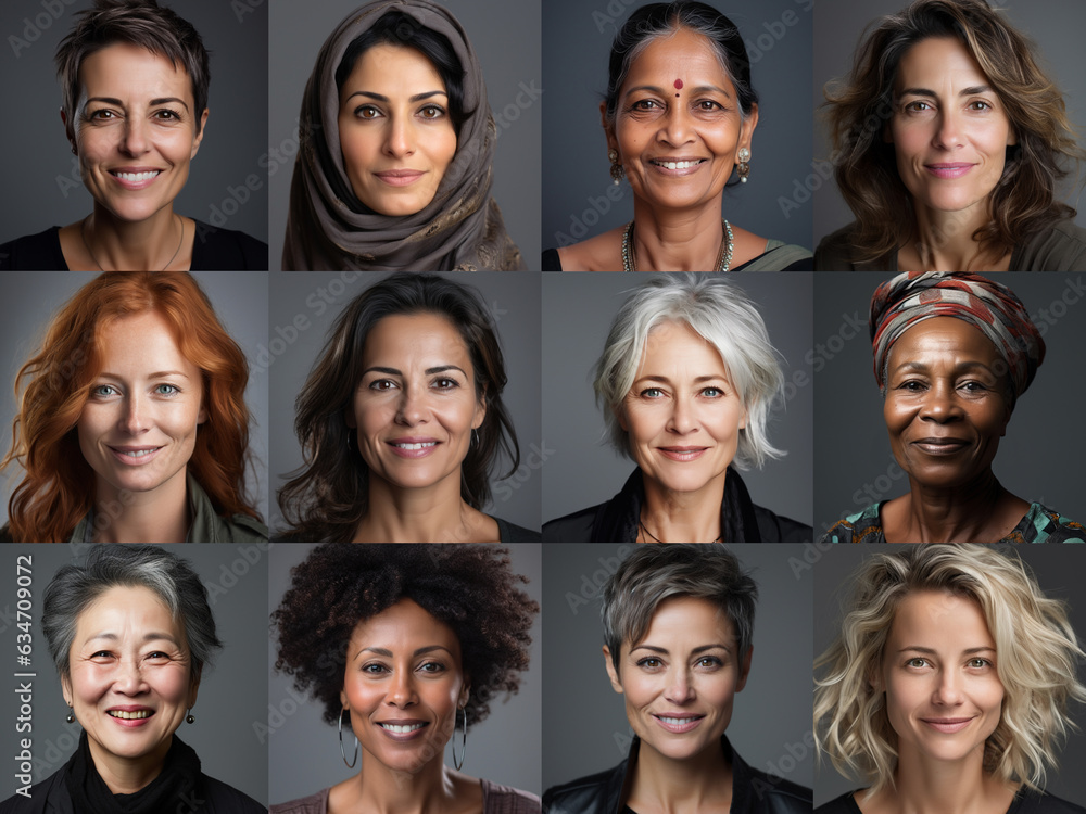 Collage of ethnically different happy people modern portraits woman ...