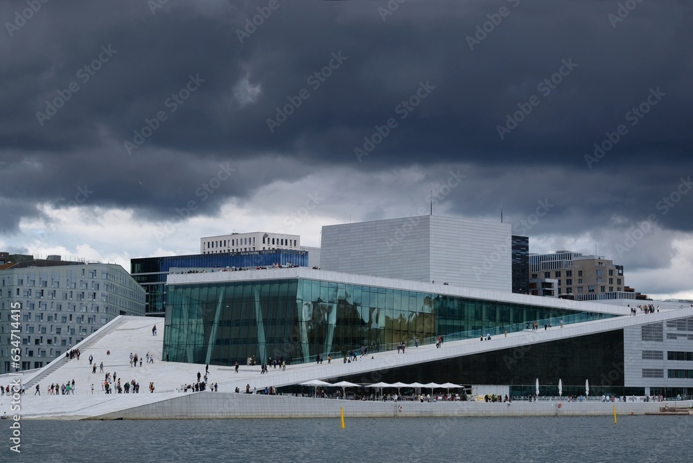 Norway, Oslo - 25 July, 2023: View on a side of the National Oslo Opera ...