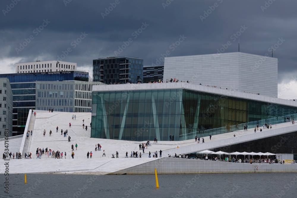 Norway, Oslo - 25 July, 2023: View on a side of the National Oslo Opera ...