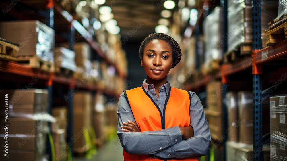 Beautiful African American female warehouse worker, African American ...