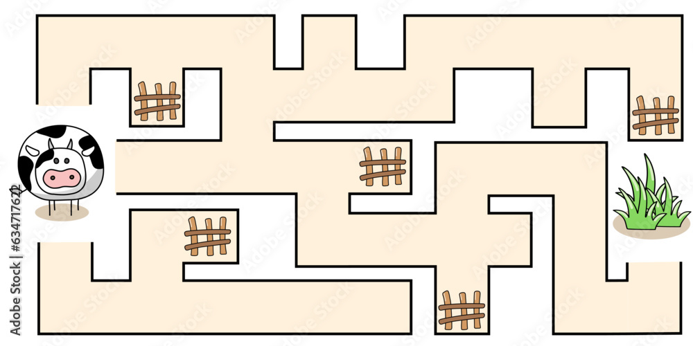 Help the cow to find grass. Maze game for children's activity book ...