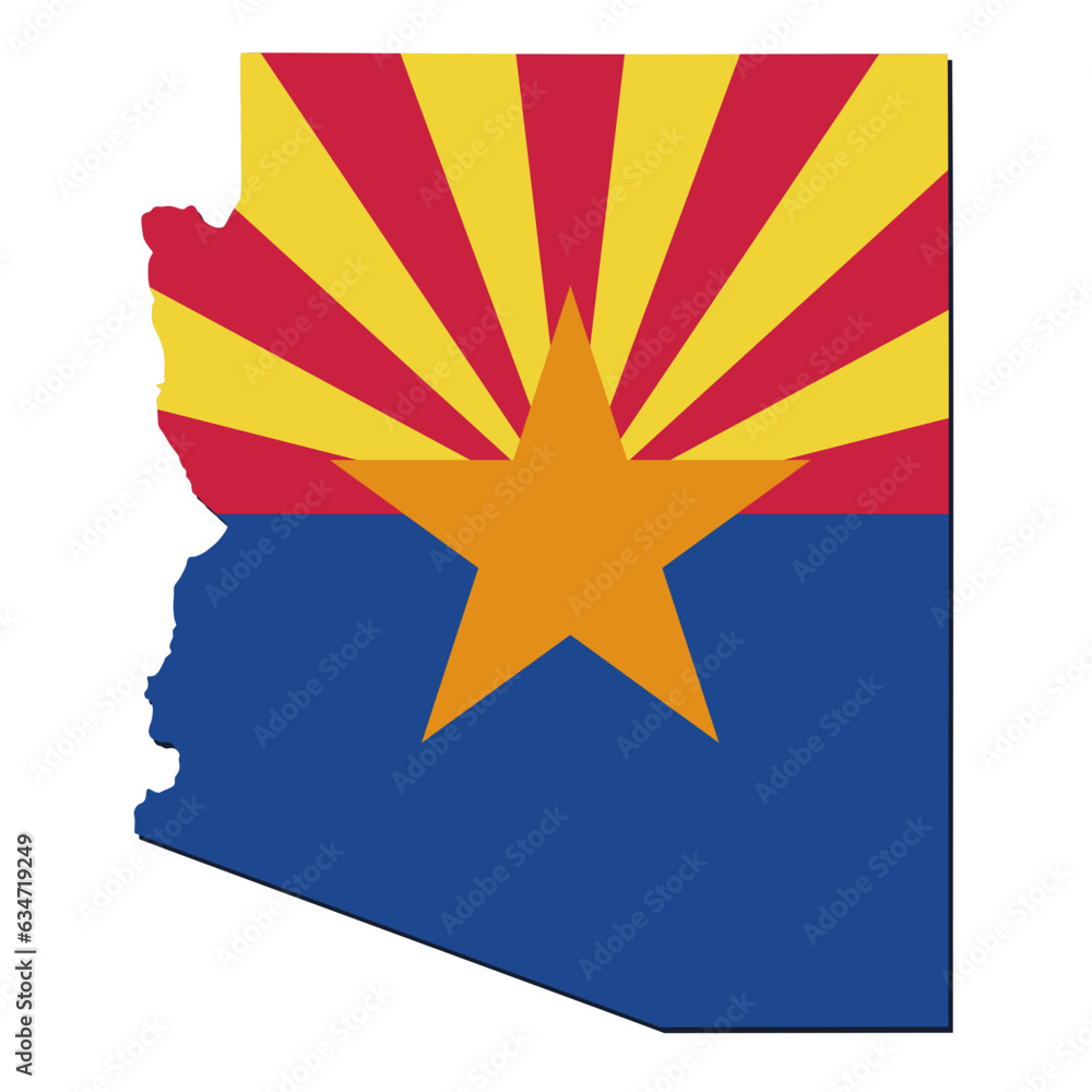 Arizona map in the colors of the arizona flag with a depth effect ...