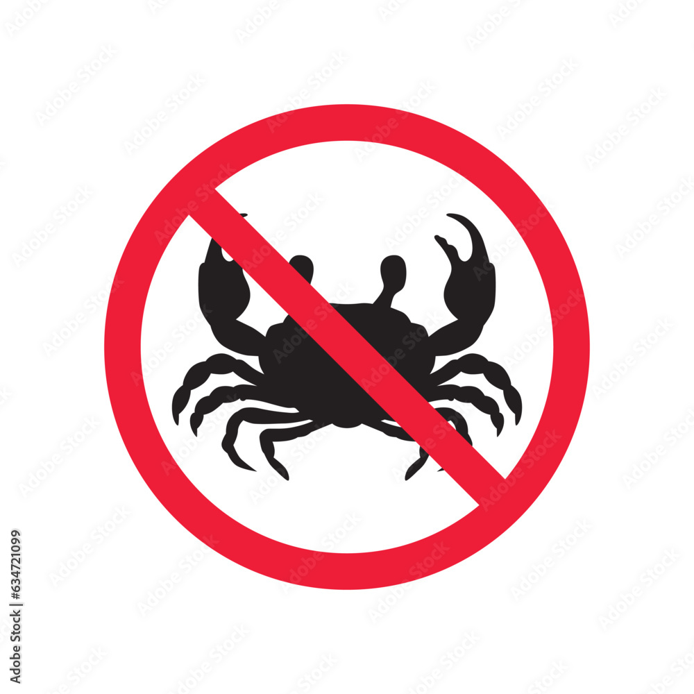 Forbidden crab crayfish vector icon. Warning, caution, attention ...