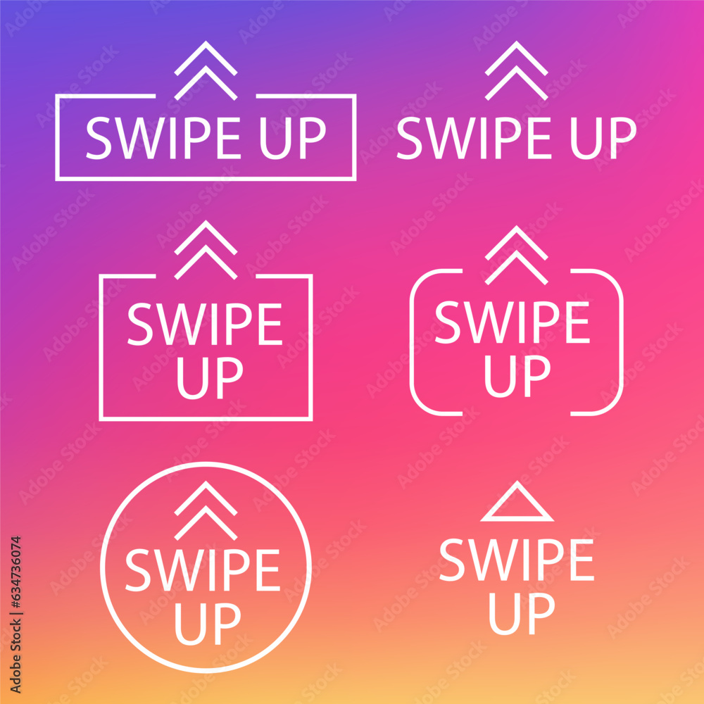 Swipe up arrows up colorful gradient buttons. Swipe up. Social media concept. Arrow up buttons ...