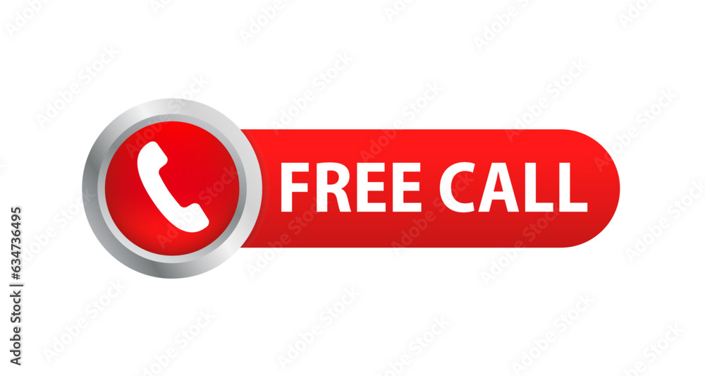 Free Call label button with phone emblem. Logo design. Information ...