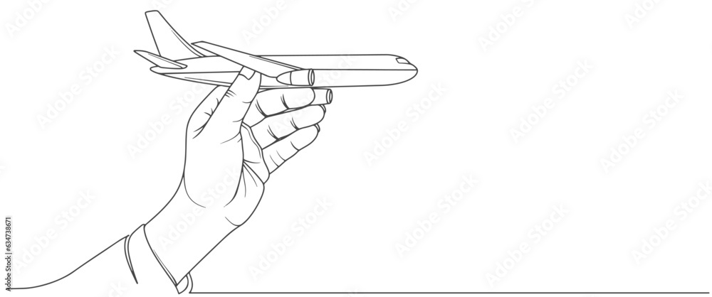 Hand holding air plane line art vector illustration Stock Vector ...