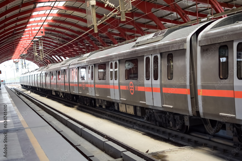 New Delhi India – August 10 2023 - Delhi Metro train arriving at ...
