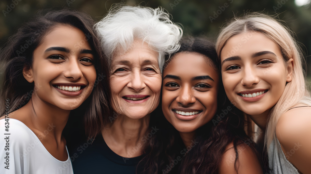 group of woman all ages, young and old, celebrating friendship and ...