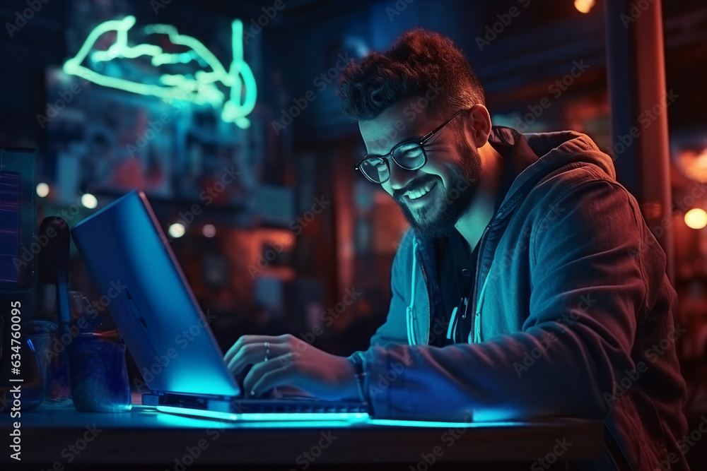 Generative ai collage photo of professional it specialist using device ...