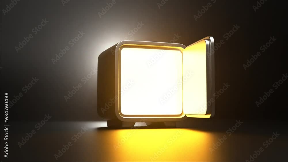 Bank safe with opening steel door and golden light inside, perspective ...