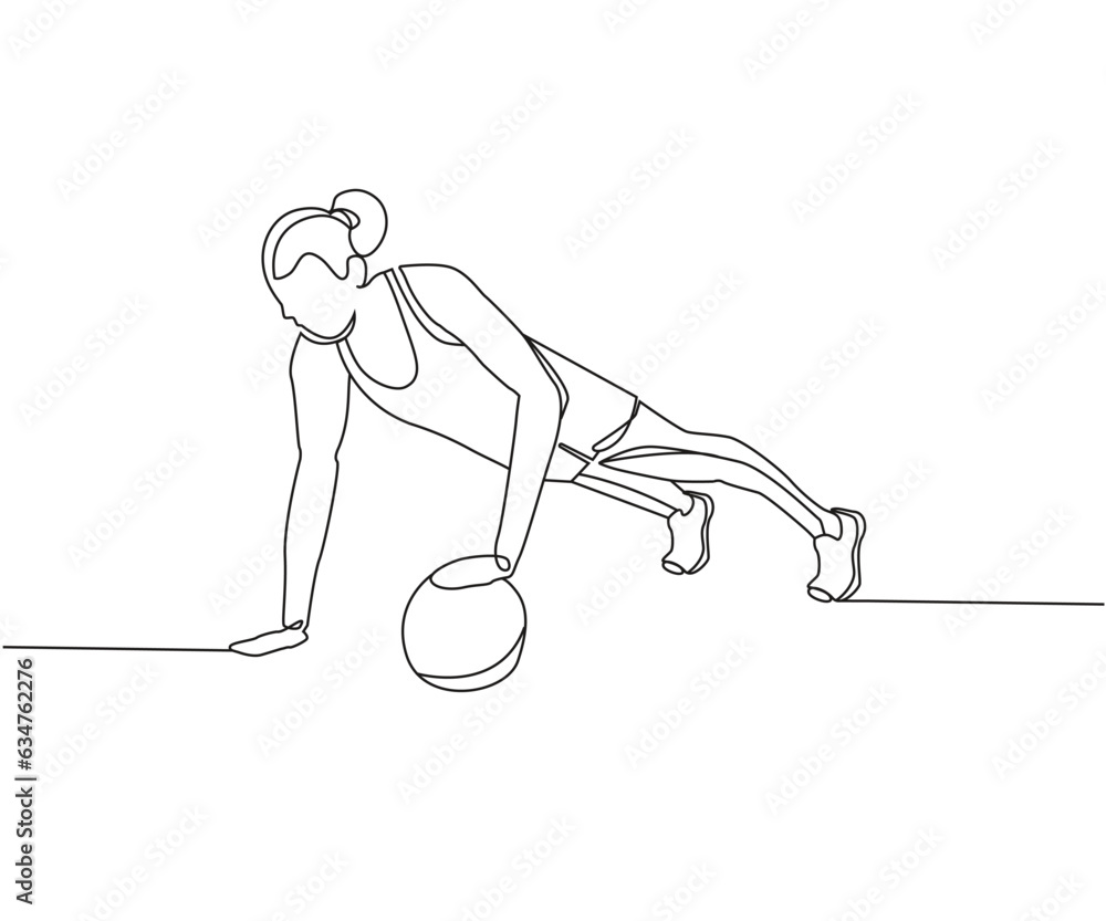Alternating Single Arm Med Ball Push Up exercise Line Drawing ... Alternating Single Arm Med Ball Push Up exercise Line Drawing ...