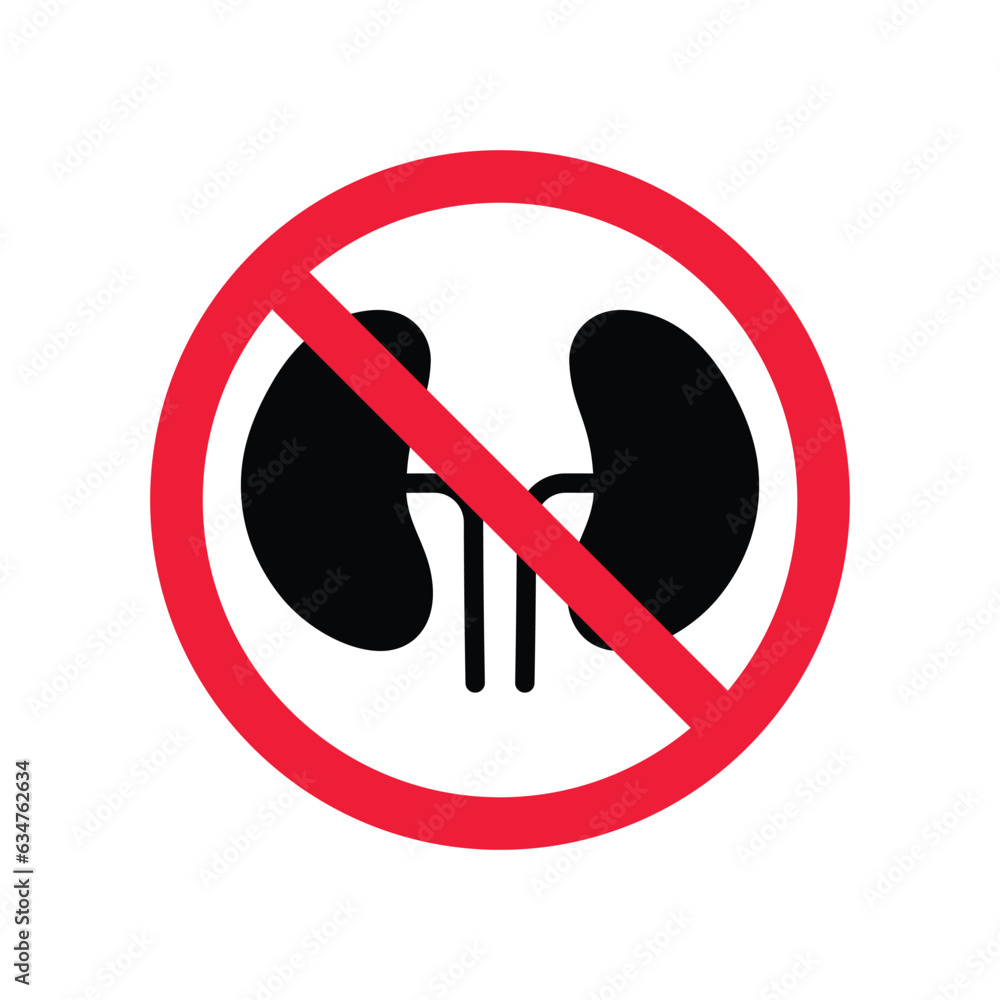 Forbidden kidney vector icon. Warning, caution, attention, restriction ...