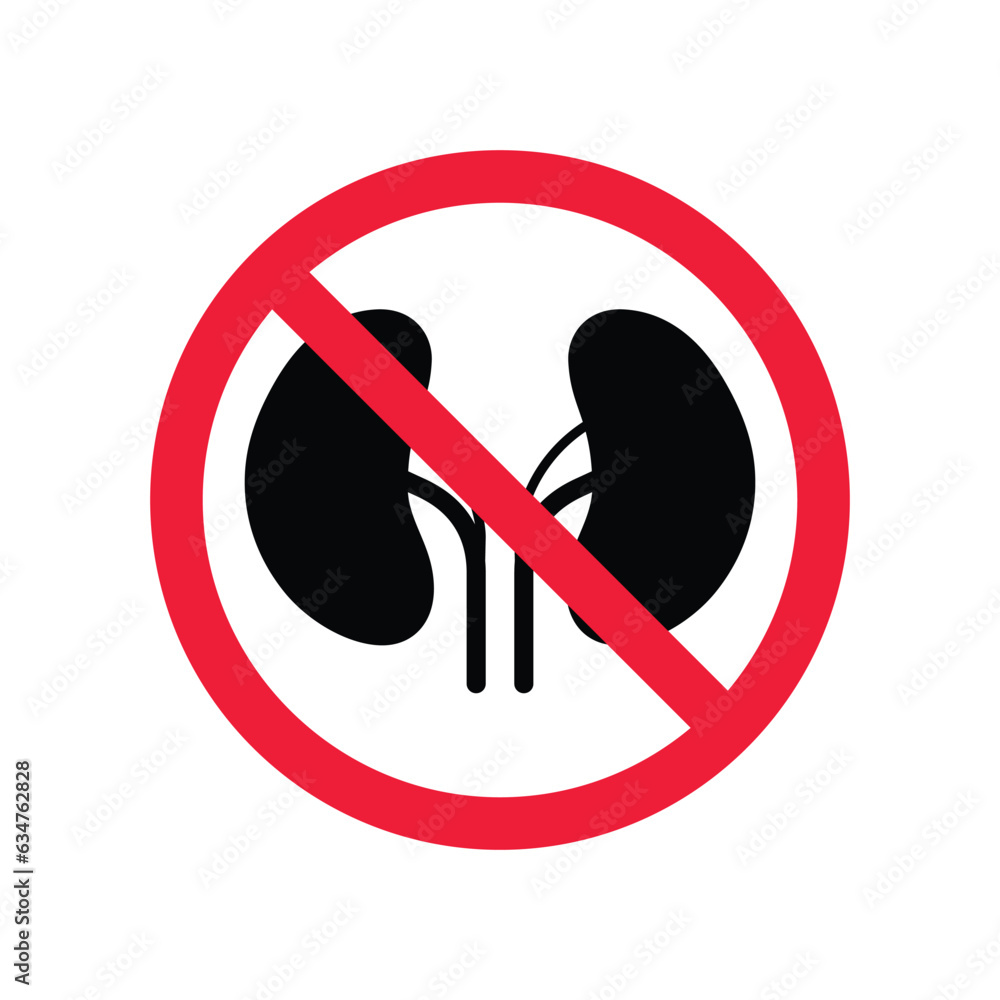 Forbidden kidney vector icon. Warning, caution, attention, restriction ...