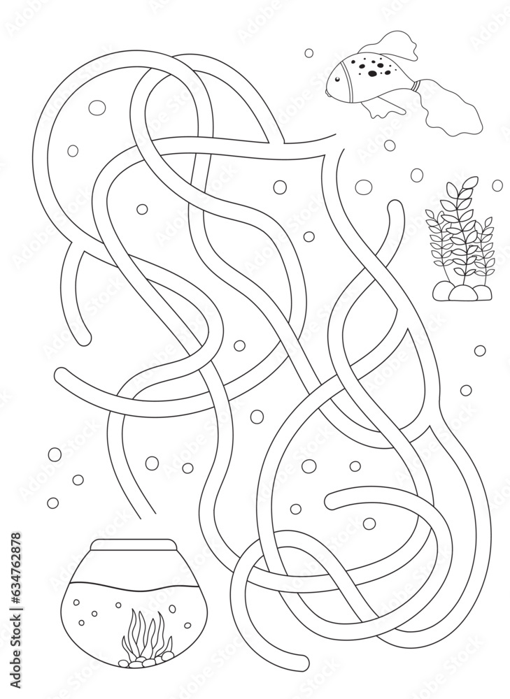 Vector maze isolated on white background. Help the fish find the ...