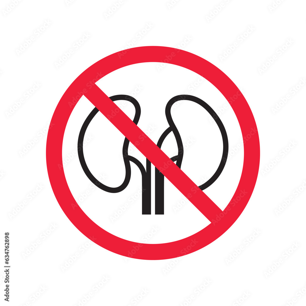 Forbidden kidney vector icon. Warning, caution, attention, restriction ...
